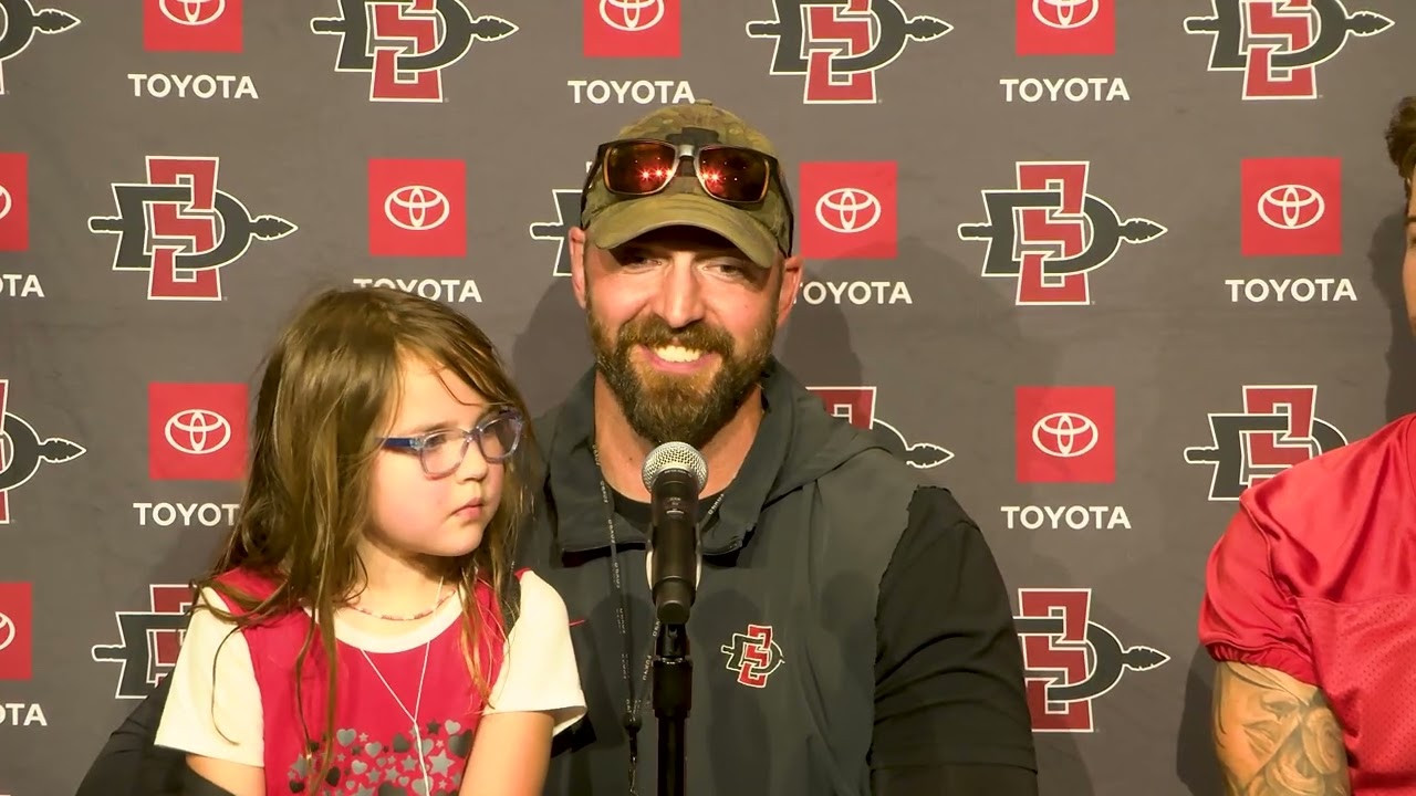 SDSU FOOTBALL: SEAN LEWIS, KYLE CRUM & CHRIS JOHNSON PRESS CONFERENCE AFTER AZTEC FAST SHOWCASE ...